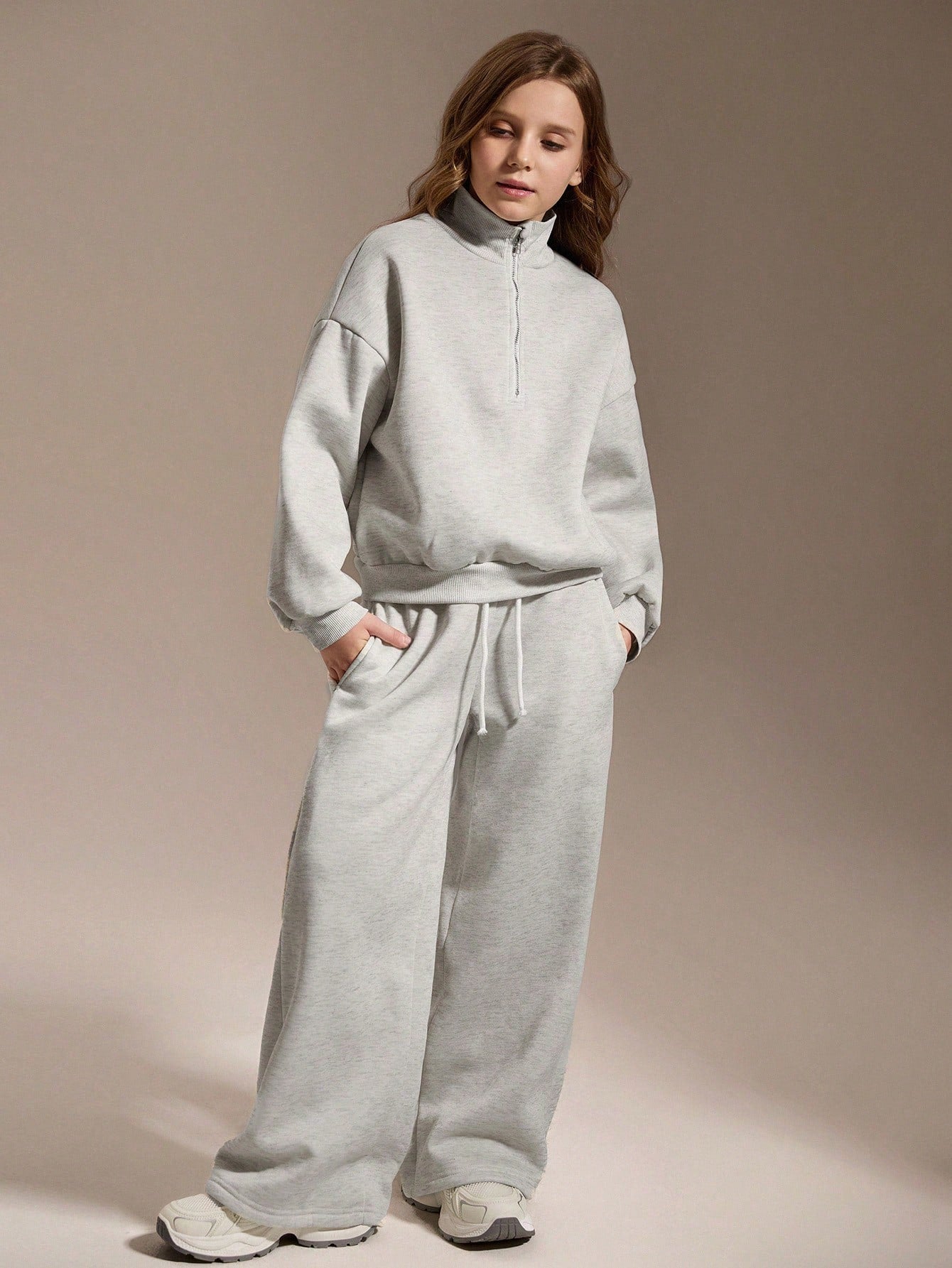 Tween Girls Quarter Zip Oversized Sweatshirt And Relaxed Fit Sweatpant ...